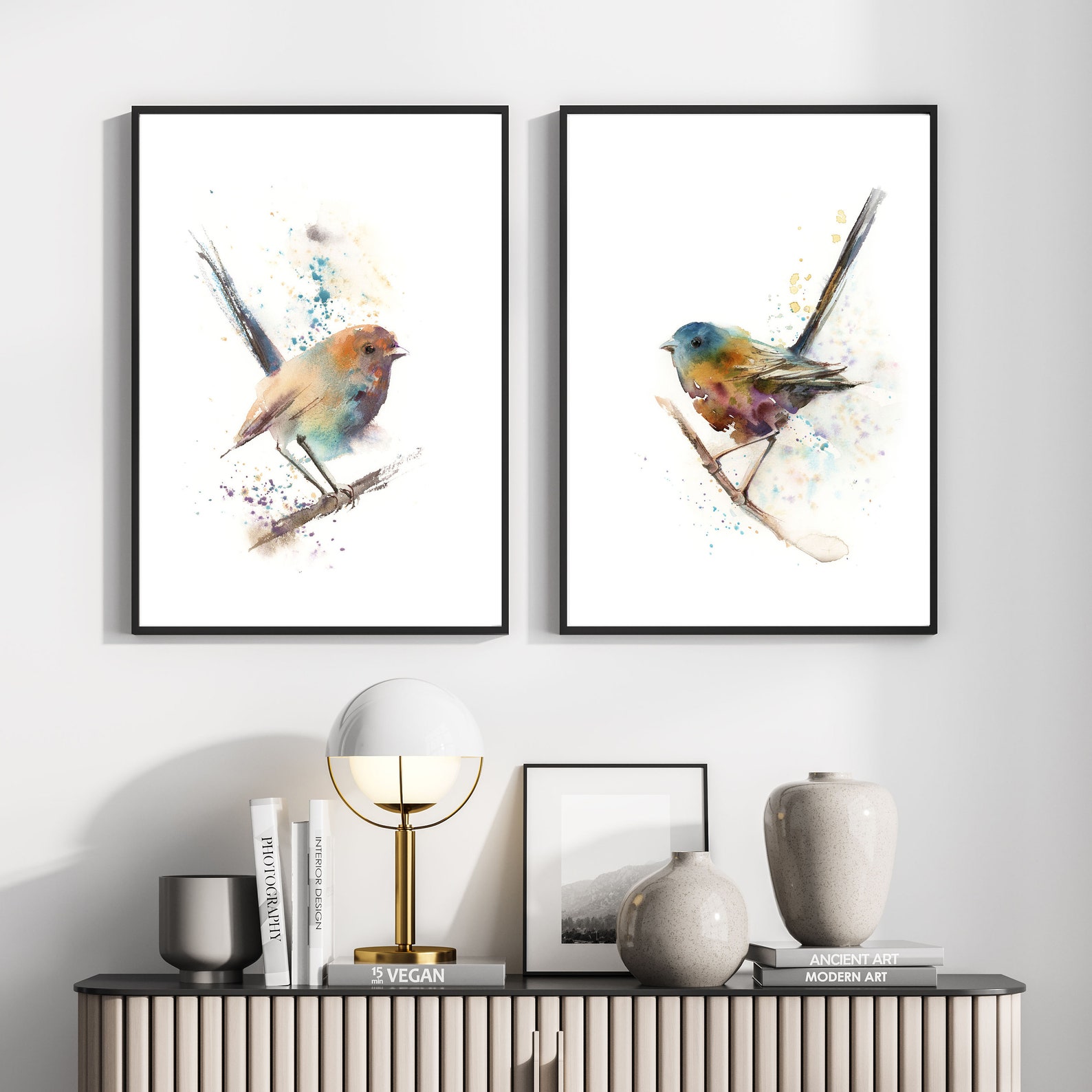 Watercolor Wren Prints Set Bird Art Paintings Wren Wall Art - Etsy