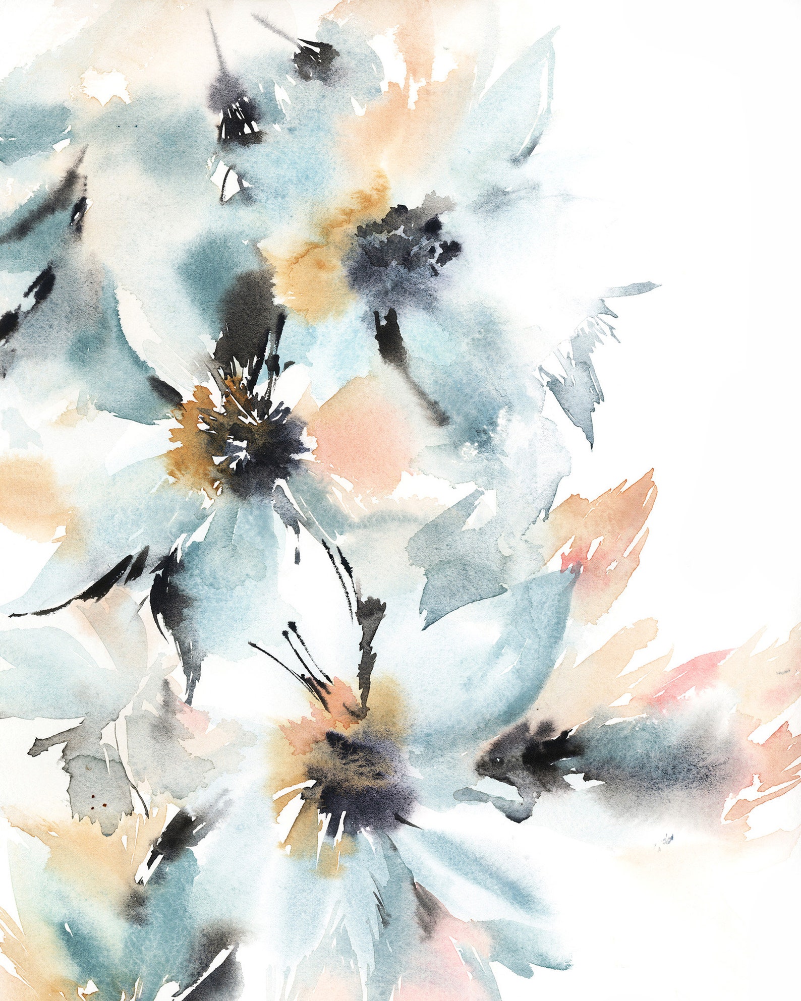 Abstract Blue Florals Wall Art Print Light Blue Flowers | Etsy