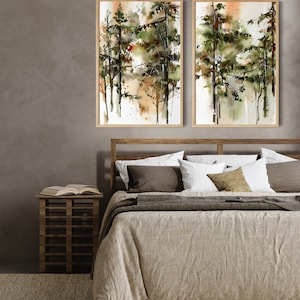 Spruce Trees Wall Prints 2 Pieces Set, Forest Paintings , Nature ...