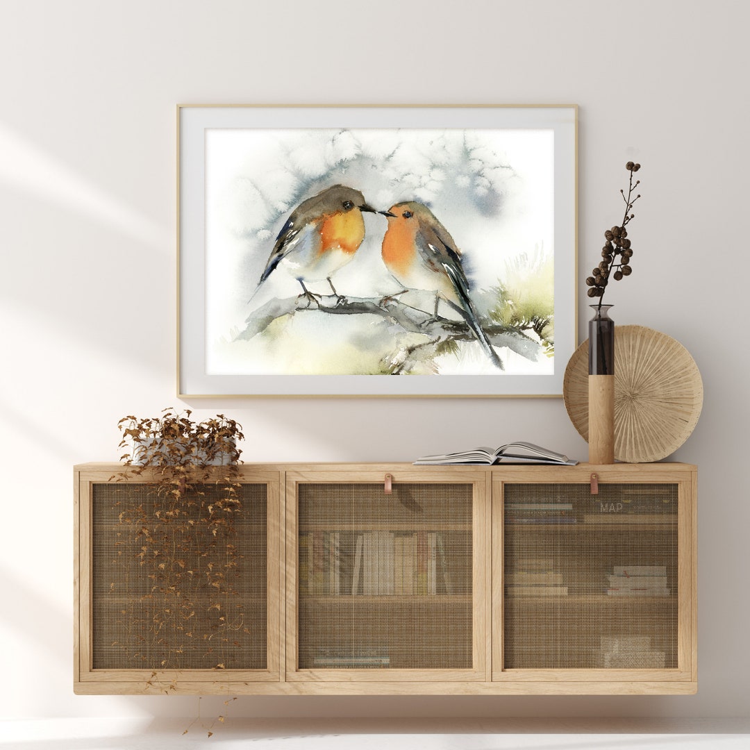 Two Robin Birds Painting Wall Art Print Giclée Fine Art Print - Etsy