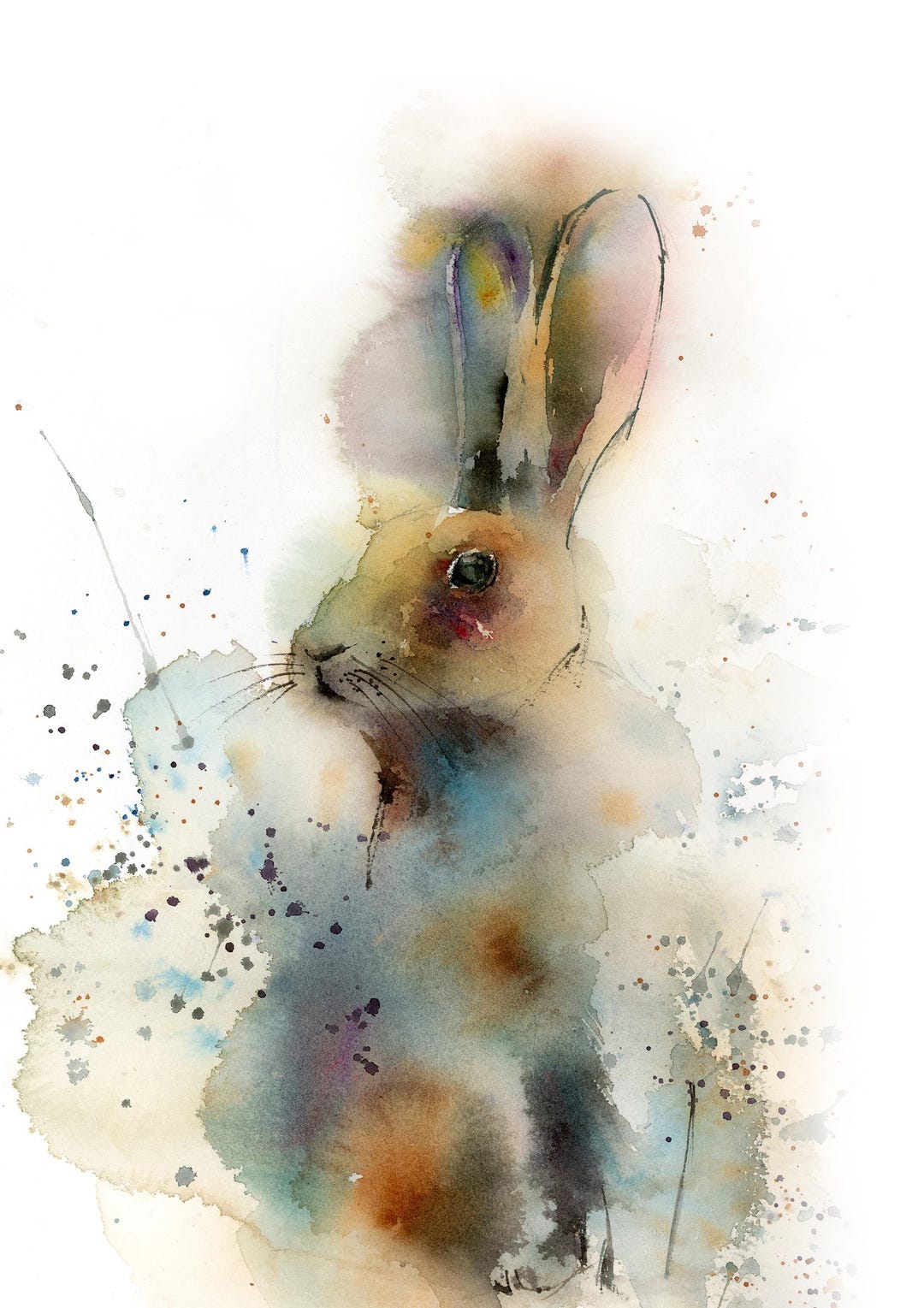 Colorful Rabbit Painting, Rabbit Art Print, Animal Painting, Woodland ...
