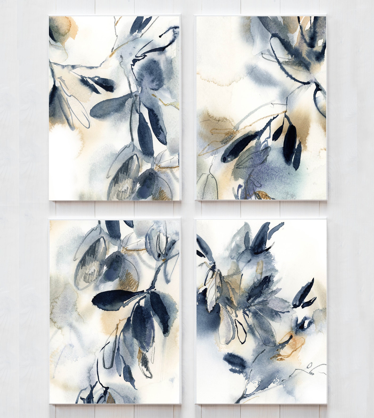 Abstract Blue Botanical 4 Art Prints Gallery Wall Set of 4 - Etsy