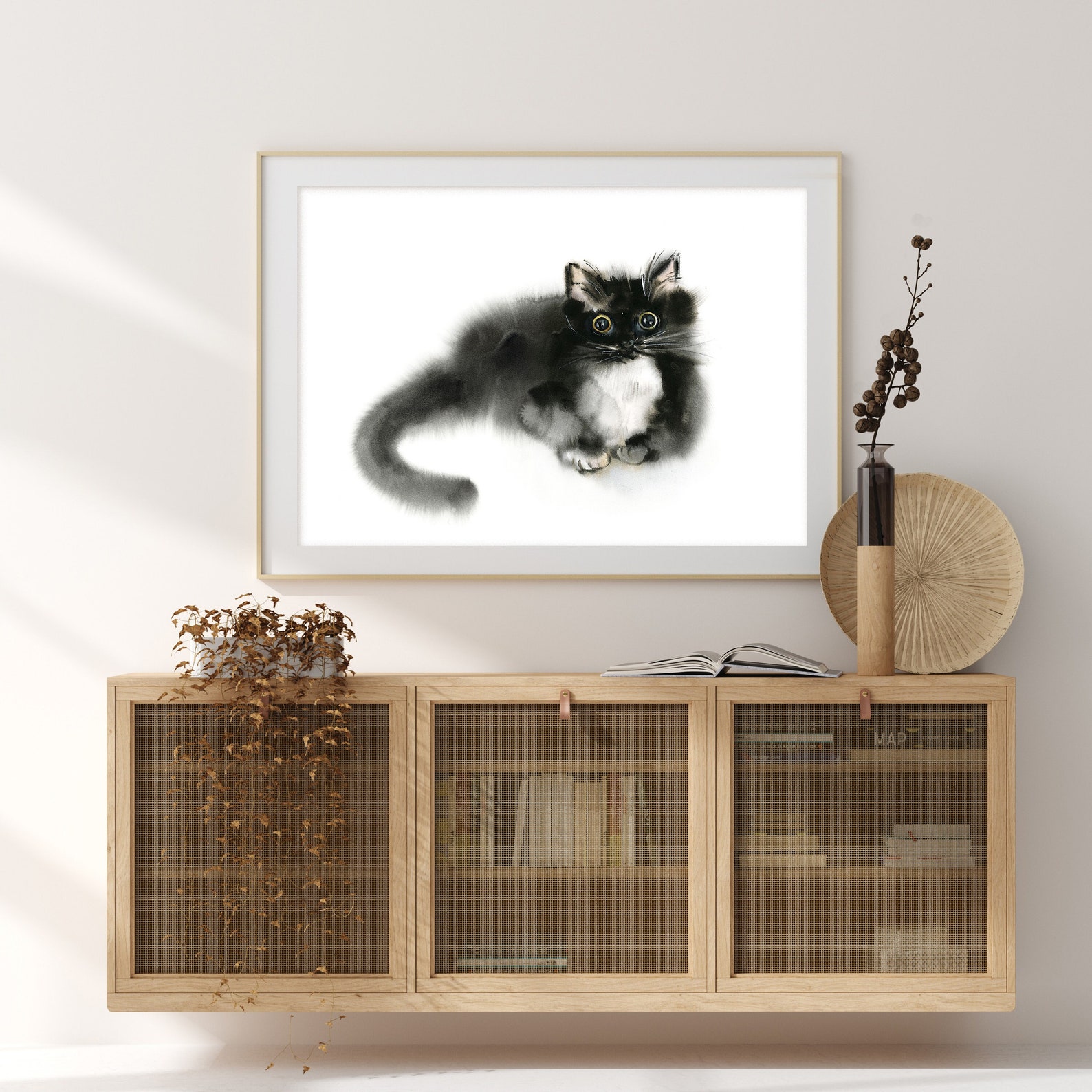 Small Cat Paintings, Black Cat Watercolor, Cute Animals, Cat Wall Art ...