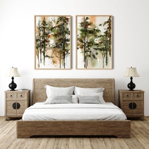 Spruce Trees Wall Prints 2 Pieces Set, Forest Paintings , Nature ...