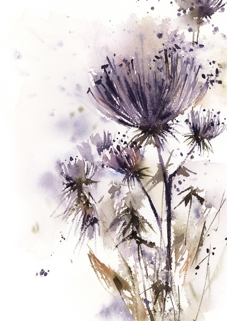 Purple Flowers 2 Art Prints Lavender and Wild Flowers Paintings ...