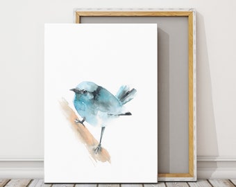 Bird Art Print blue Finches Abstract Bird Art Watercolor Painting Wall ...