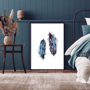 Feather Wall Art, Large Feather Art, Set of 2 Prints, Watercolor ...
