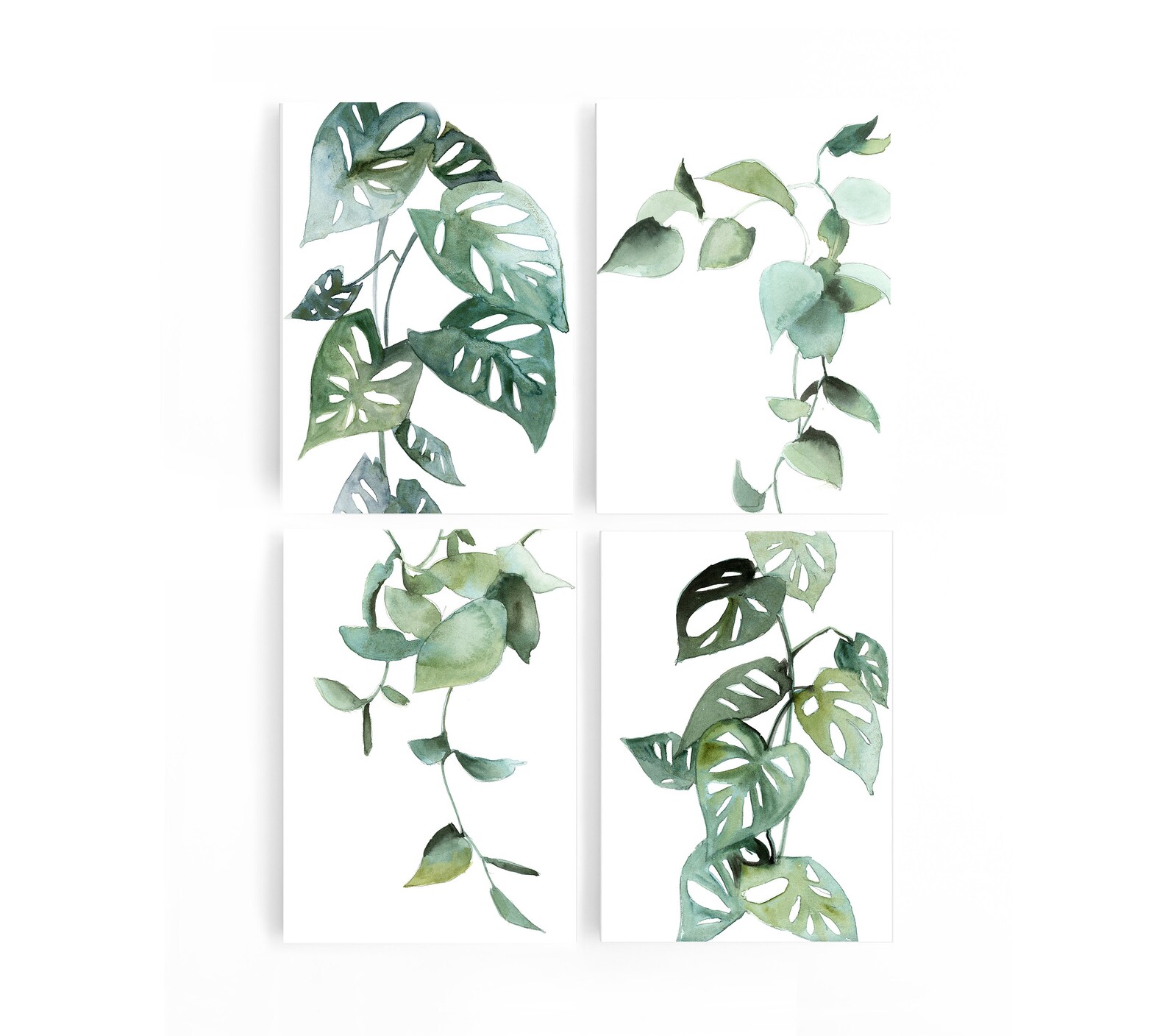 Green Leaf Painting 4 Art Prints Gallery Wall Botanical - Etsy