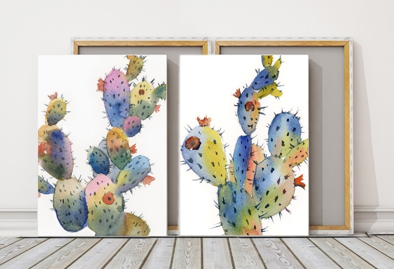 Set of 2 Rainbow Cactus Prints Cactus Canvas Art Prints - Etsy