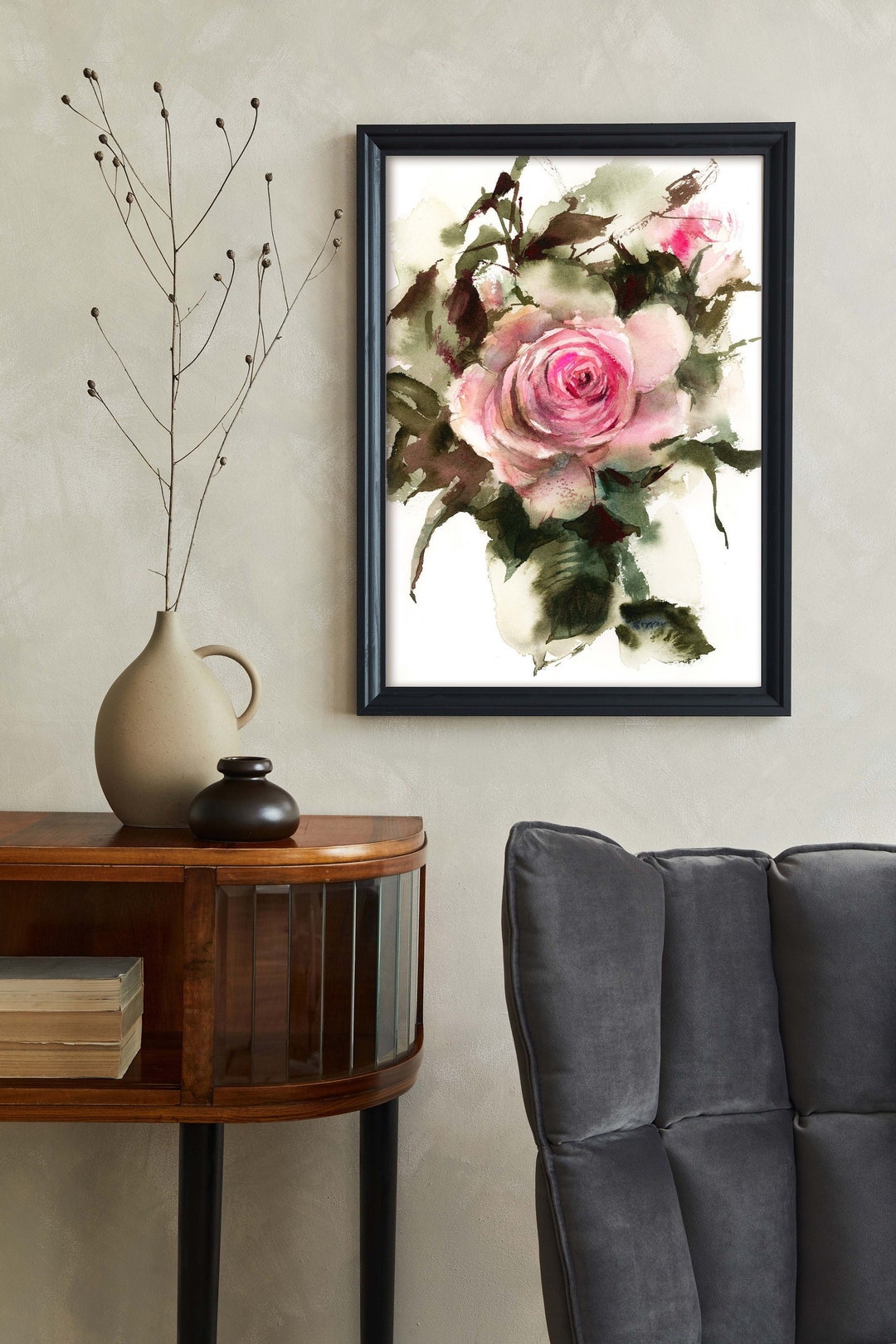Pink Rose Fine Art Print, Florals Watercolor Painting, Botanical Wall ...