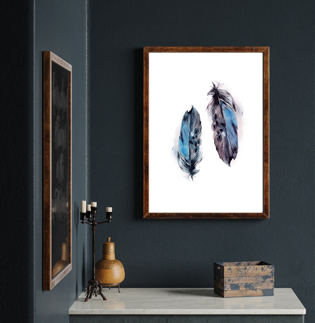 Feather Wall Art, Large Feather Art, Set of 2 Prints, Watercolor ...