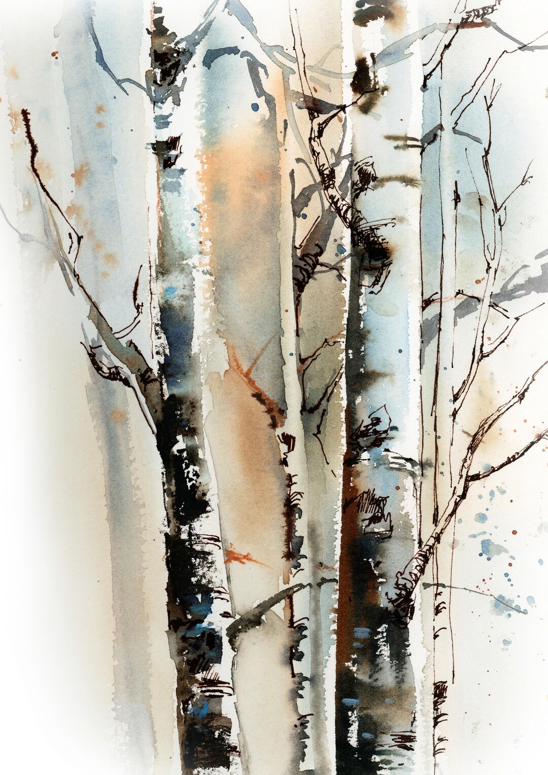 Birch Tree Forest Fine Art Print, Tree Painting, Watercolor Print ...