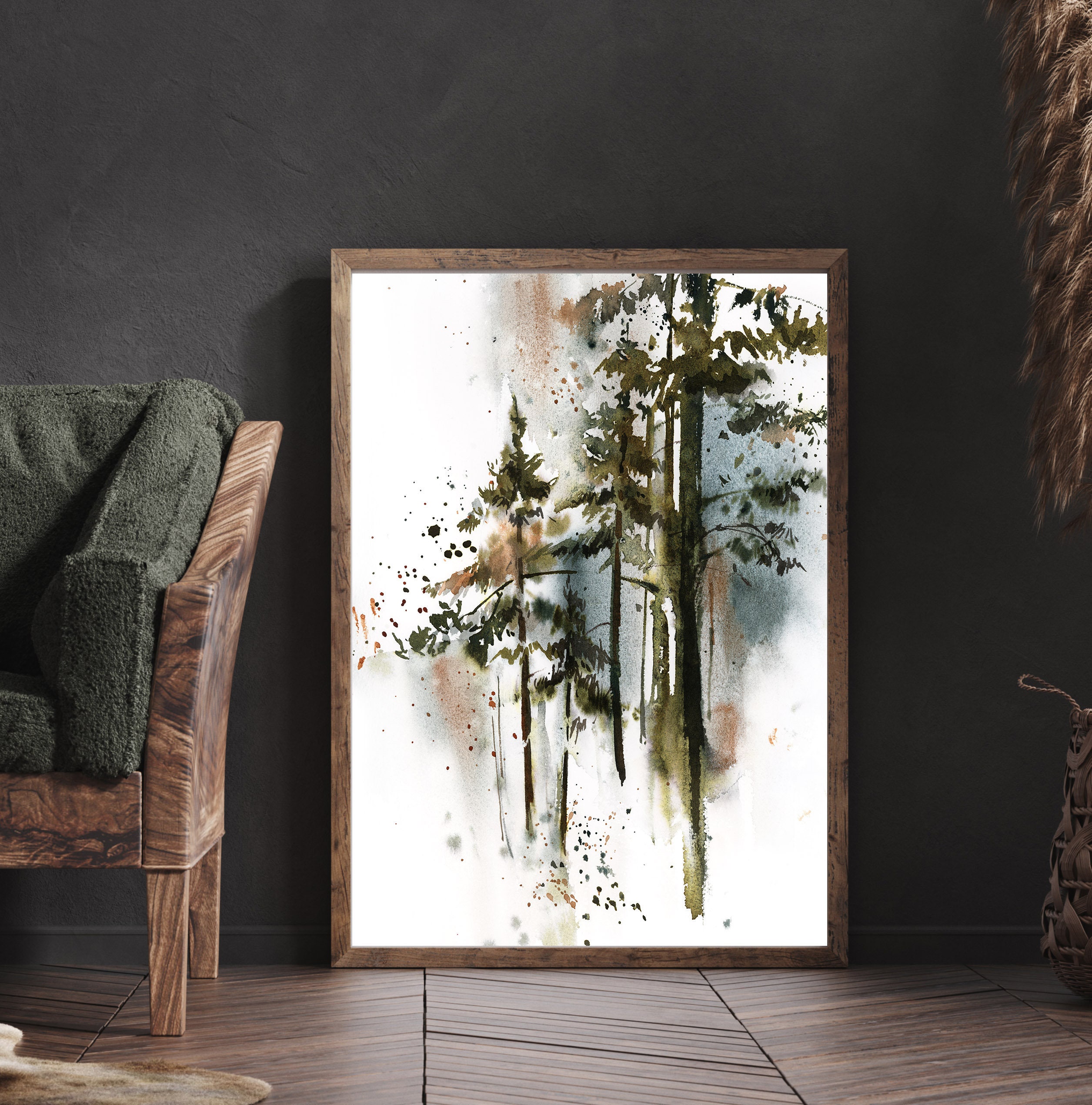 Pine Trees Art Print, Forest Watercolor Painting, Landscape Vertical ...