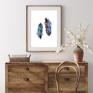 Feather Wall Art, Large Feather Art, Set of 2 Prints, Watercolor ...