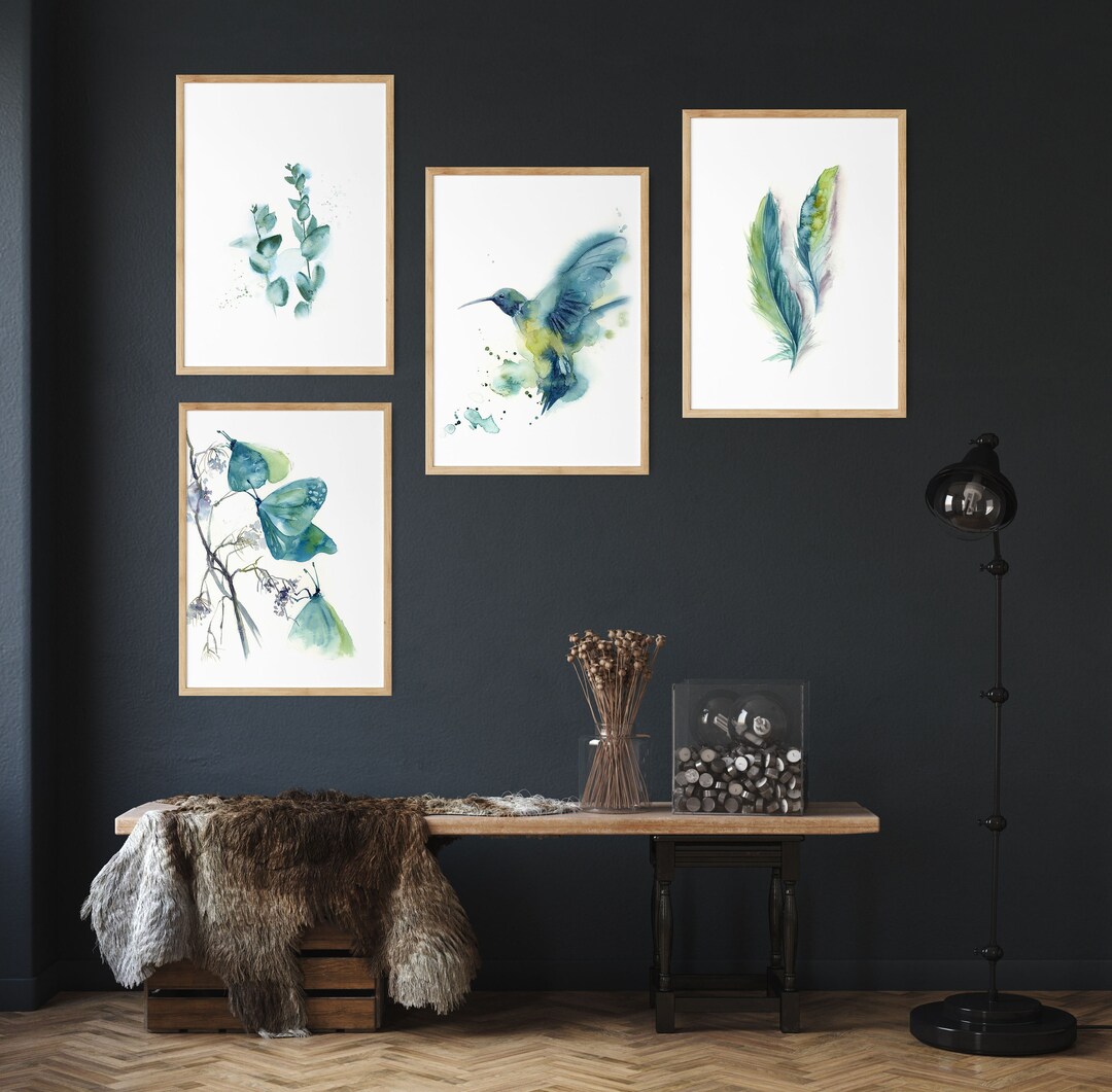 Gallery Wall Set of 4 Art Prints With Butterflies Hummingbird ...