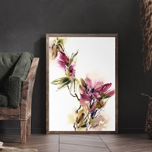 Japandi Botanical Art Print, Floral Watercolor Print, Abstract Flowers ...