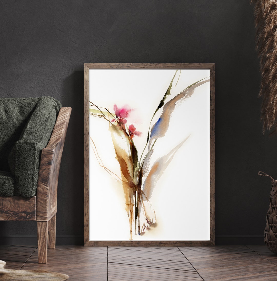 Japanese Style Botanical Art Print, Floral Watercolor Print, Abstract ...