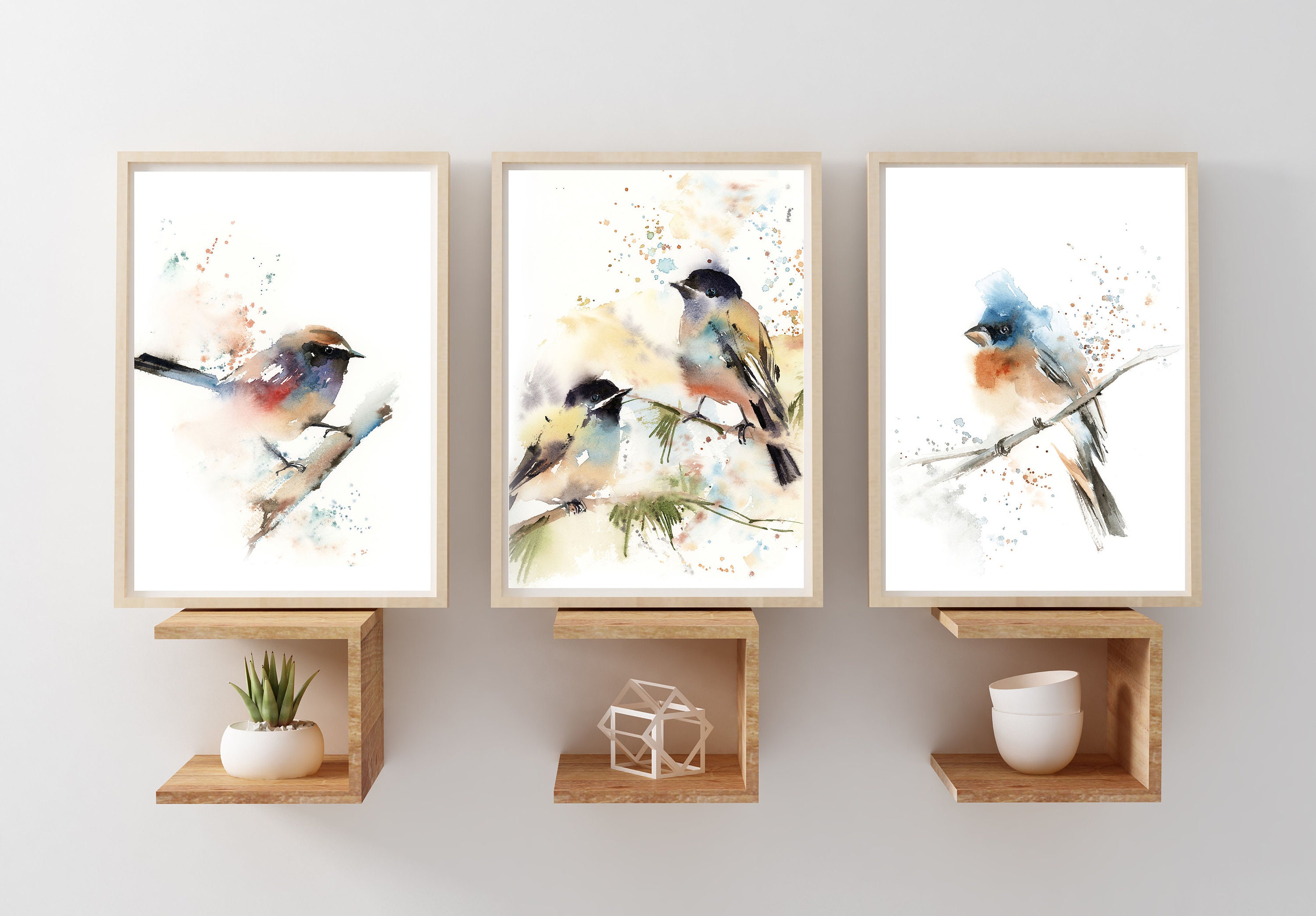 Colorful Bird Prints, 3 Art Prints Set, Bird Watercolor Painting, Wall ...