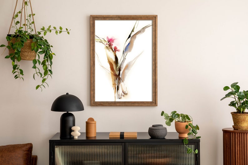 Japanese Style Botanical Art Print, Floral Watercolor Print, Abstract ...