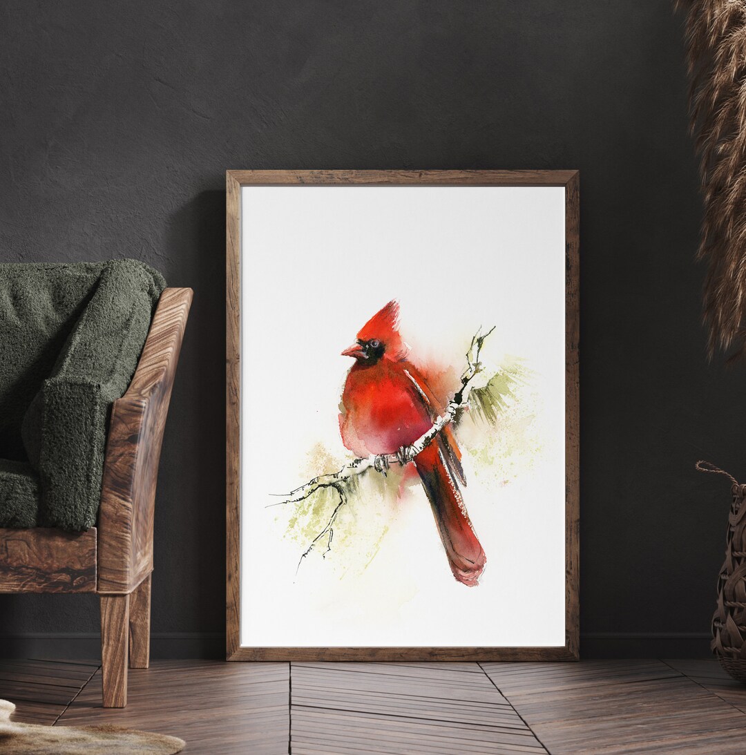 Cardinal Painting, Northern Cardinal Birds Wall Art Print, Watercolor ...