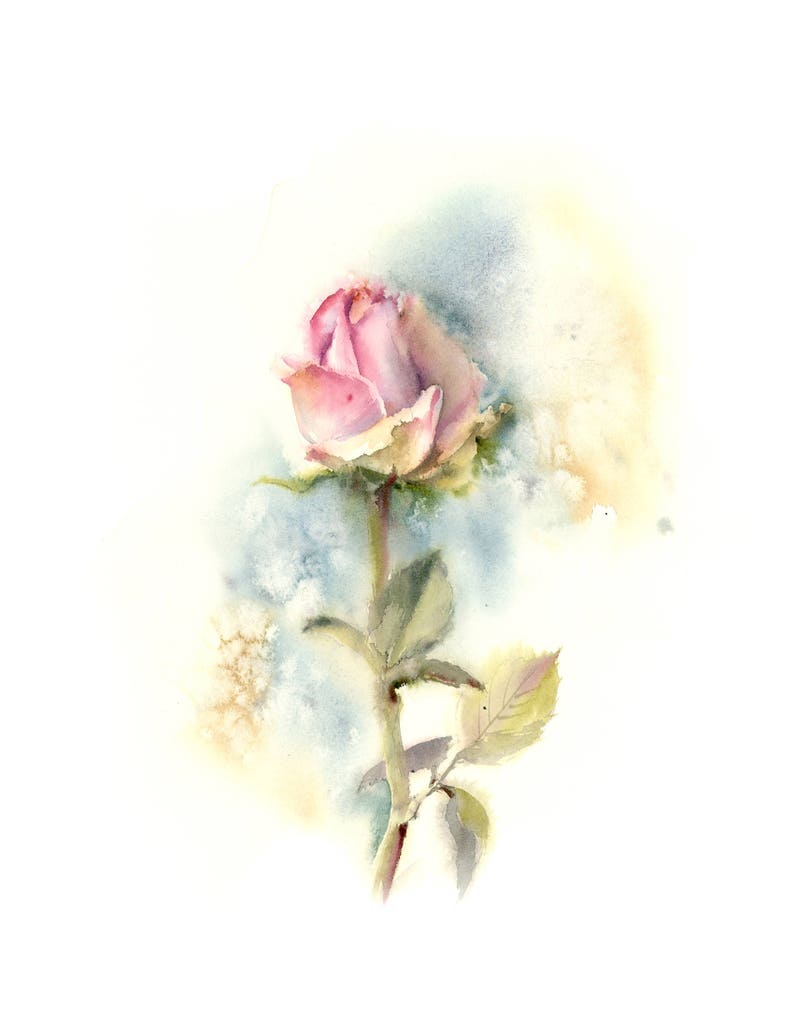 Rose Painting Pink Rose Fine Art Print Pastel Colors Single | Etsy