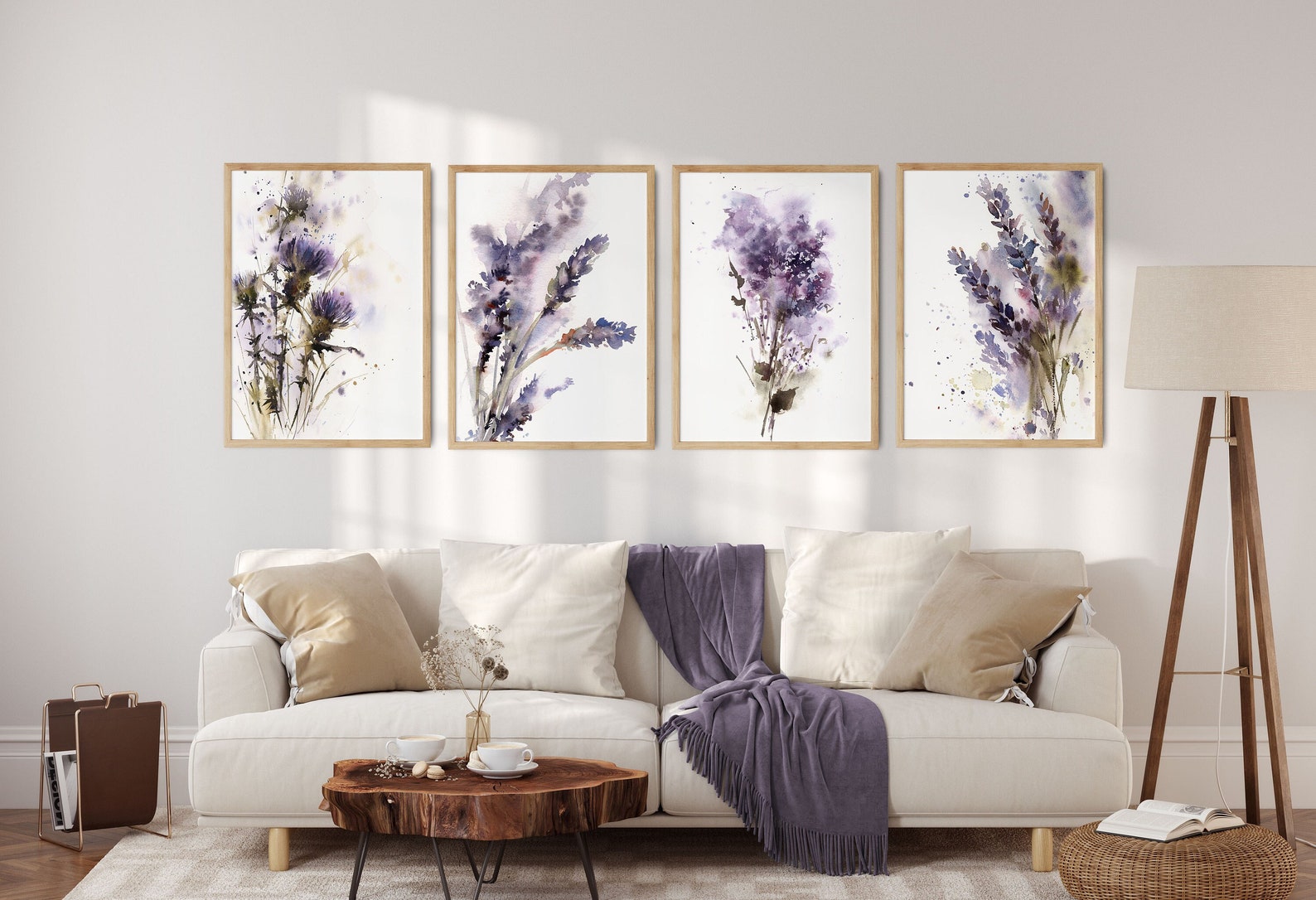 Lilac Flowers Print, Floral Watercolor Paintings, Set of 4 Fine Art ...