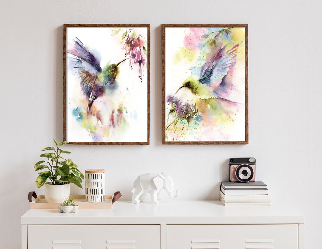 Hummingbirds Painting, Hummingbird Prints, Set of 2 Fine Art Prints ...