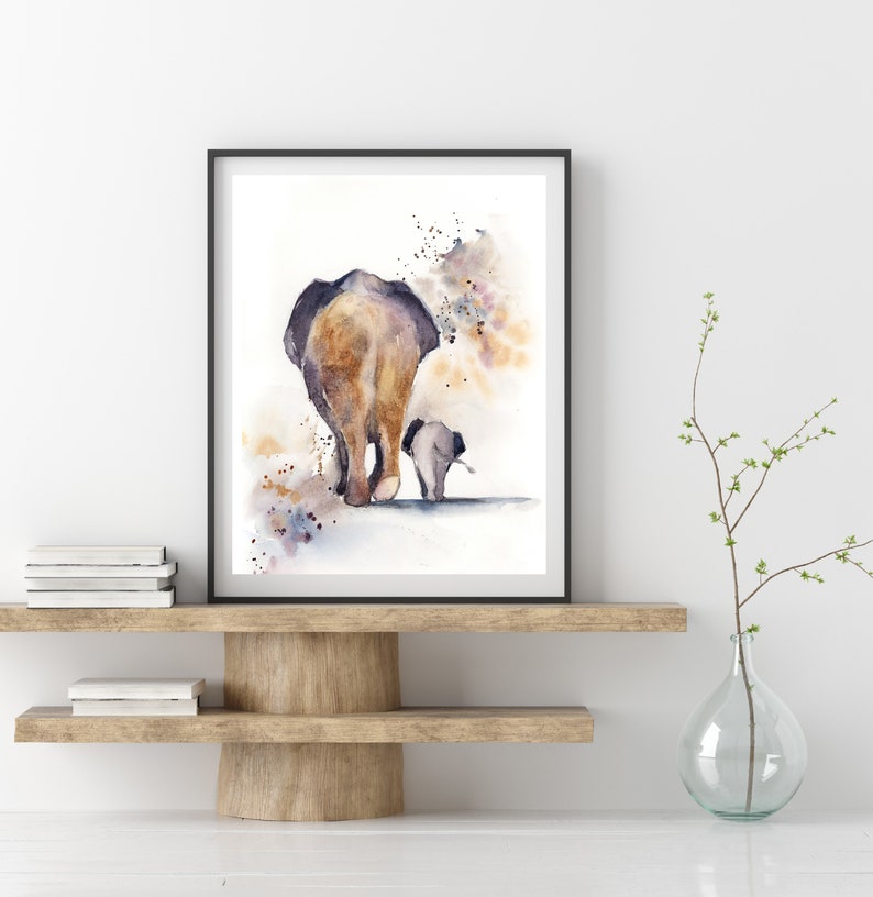 Elephants Art Print Elephant Watercolor Painting Mother and - Etsy
