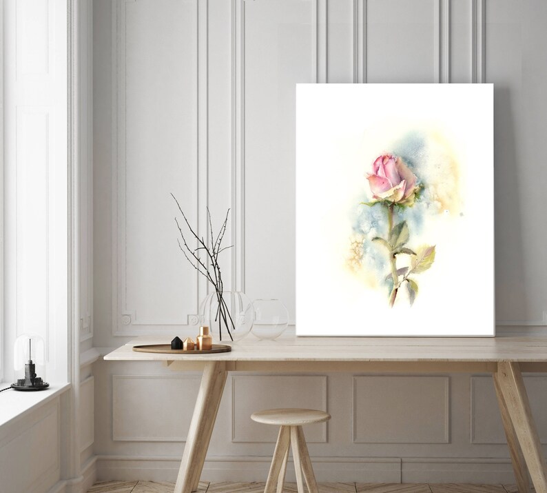 Rose Painting Pink Rose Fine Art Print Pastel Colors Single - Etsy