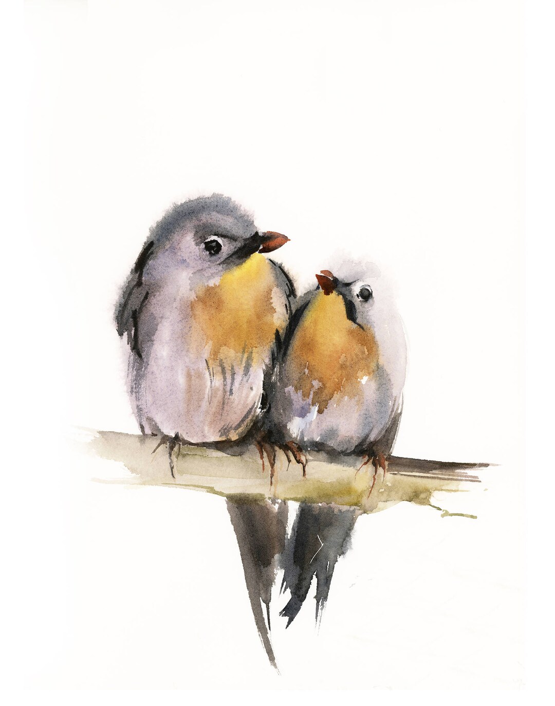 Robin Birds Couple, Bird Art Prints, Birds Wall Art, Birds Watercolor ...