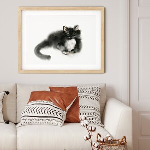 Small Cat Paintings, Black Cat Watercolor, Cute Animals, Cat Wall Art ...