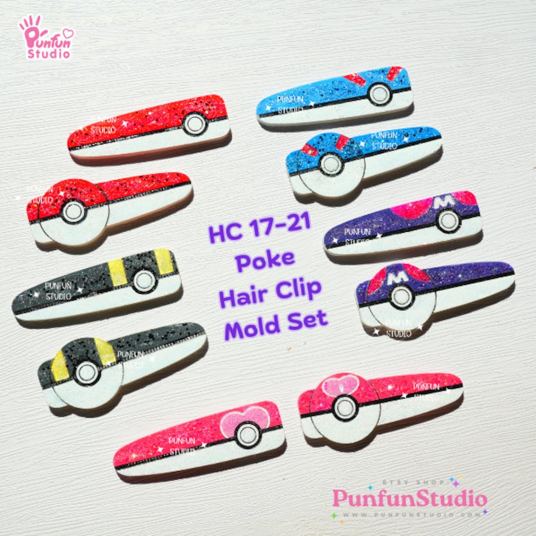 HC 17-21 Poke Hair Clip Mold Set / 5 Molds / Hair Clip Mold / Pokeball ...