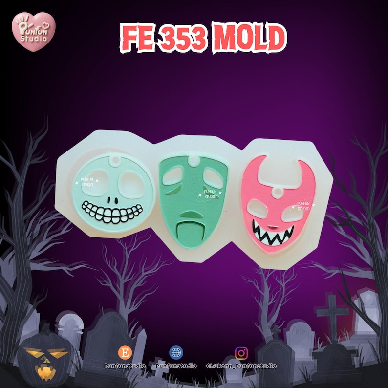 FE 353 Lock, Shock, Barrel Masks Mold / Face Earring Mold / Silicone ...