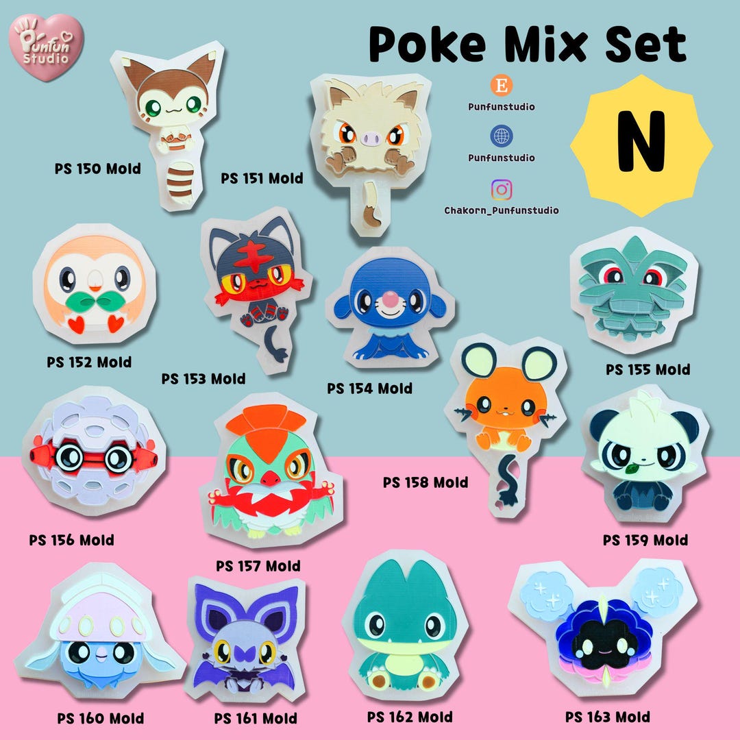 Poke Mix Mold Set N / 14 Molds / Pokemold / Silicone Mold / Epoxy Resin ...