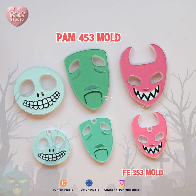 FE 353 Lock, Shock, Barrel Masks Mold / Face Earring Mold / Silicone ...