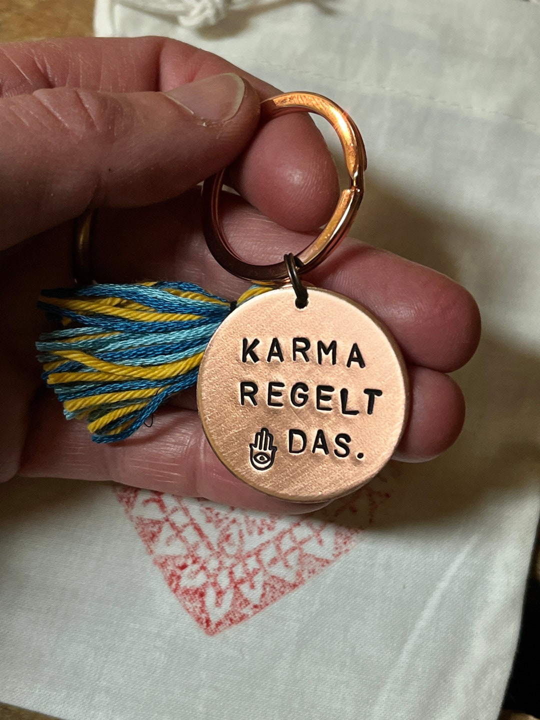Keychain German Hand Stamped Good Luck Pendant Karma Will Fix It Key ...