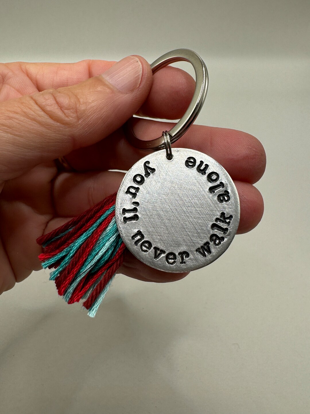 Keychain You Will Never Walk Alone Hand Stamped Gift Liverpool Fan Stay ...
