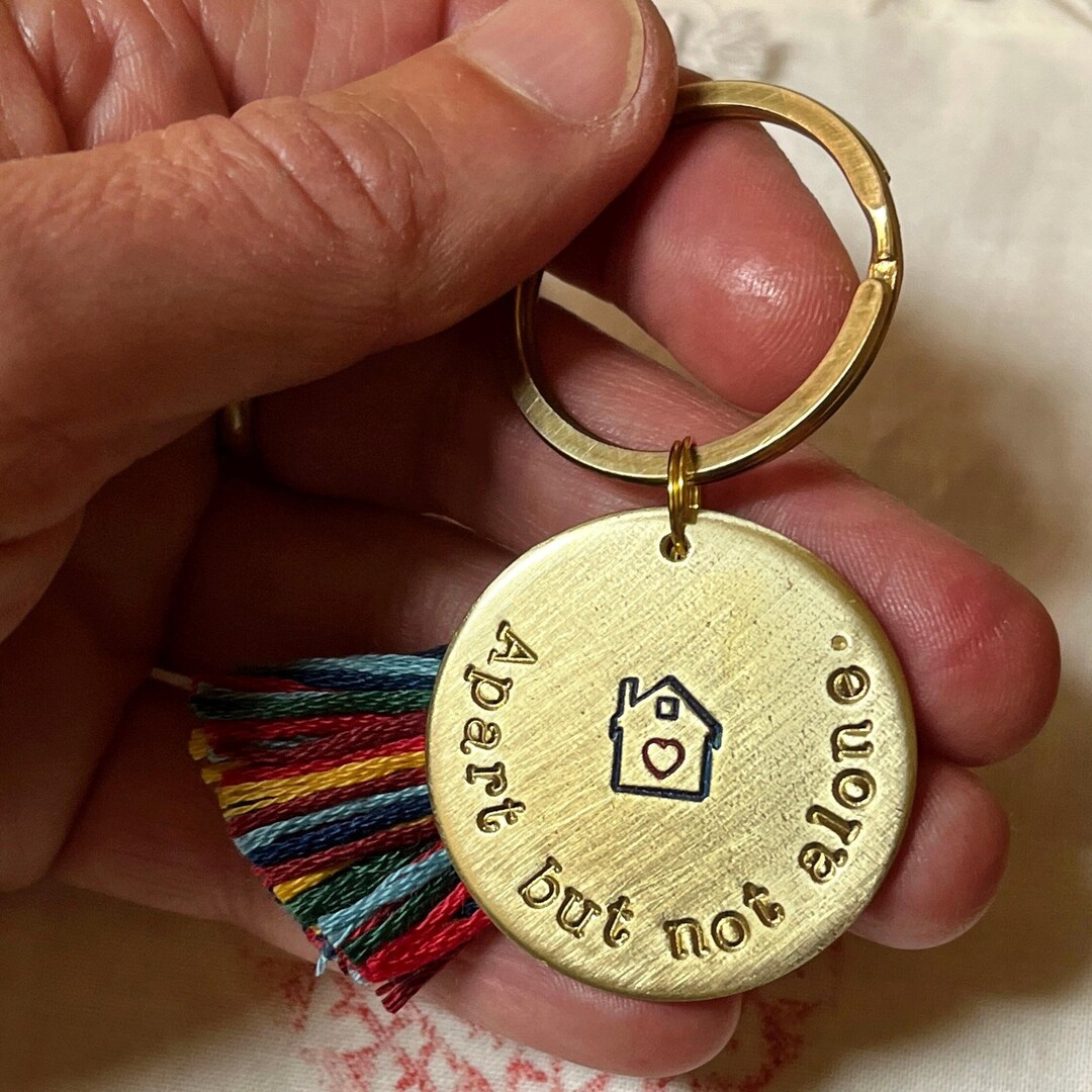 Apart but Not Alone Keychain Hand-stamped Brass Charm With House and ...
