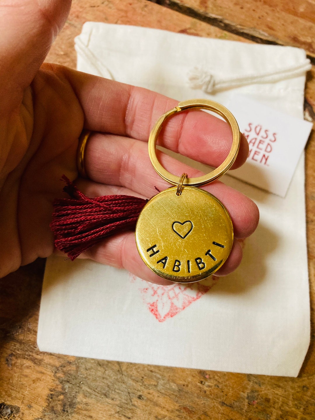 HABIBTI / Hand Stamped Pendant Brass With Colorful Tassel Key Chain ...