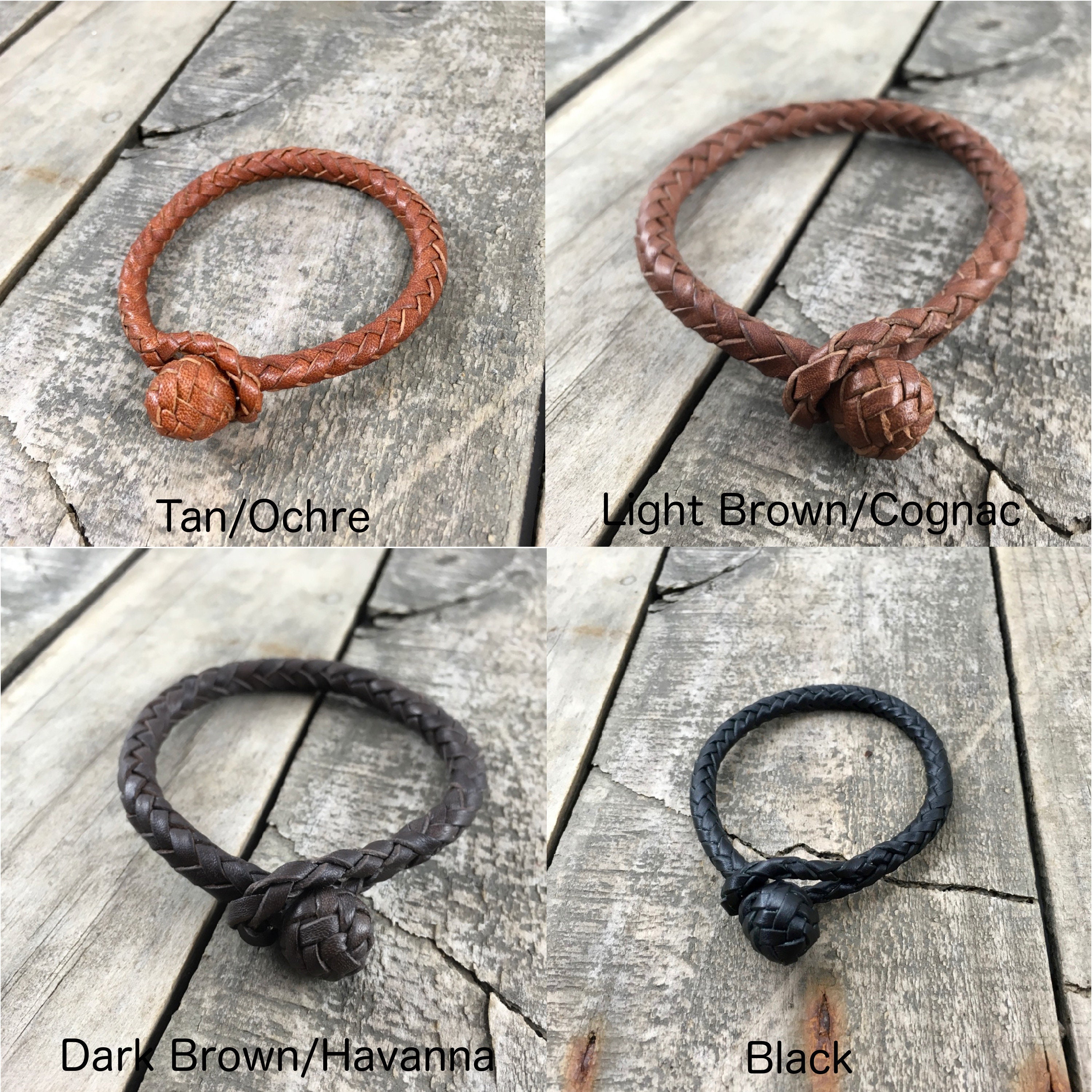 Braided Kangaroo Leather Bracelet Herringbone Knot and Loop Closure 8 Strand Braid Hand Crafted in Australia Veg Tan Full Grain Roo Leather