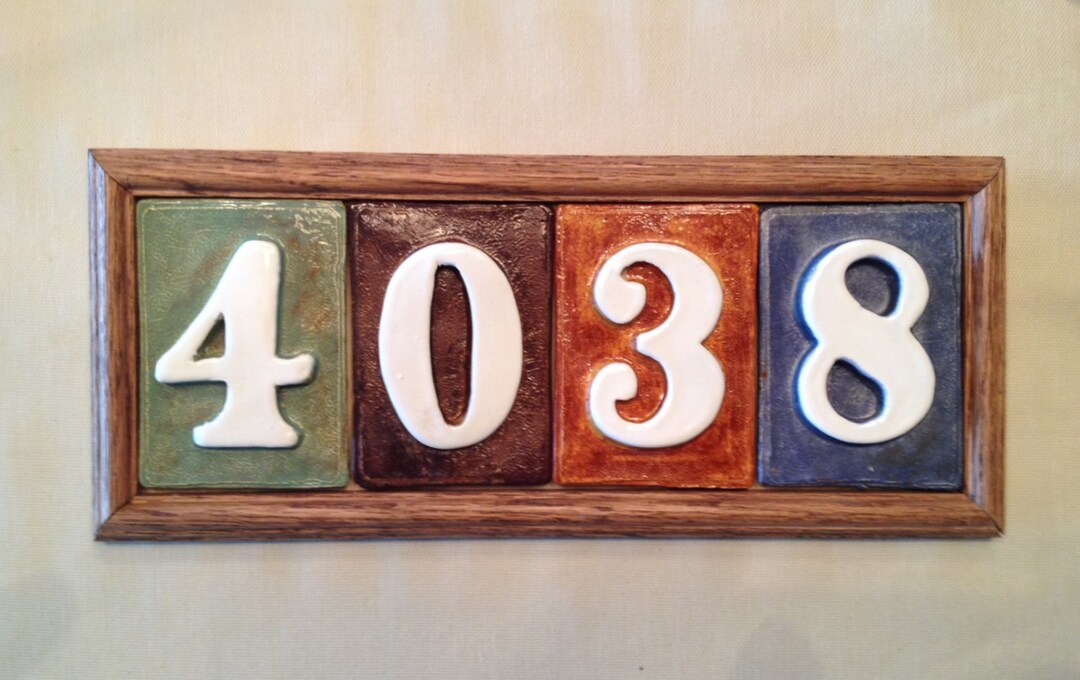 Address Tiles in Oak Frame Plaque, Multiple Color Choices Available ...