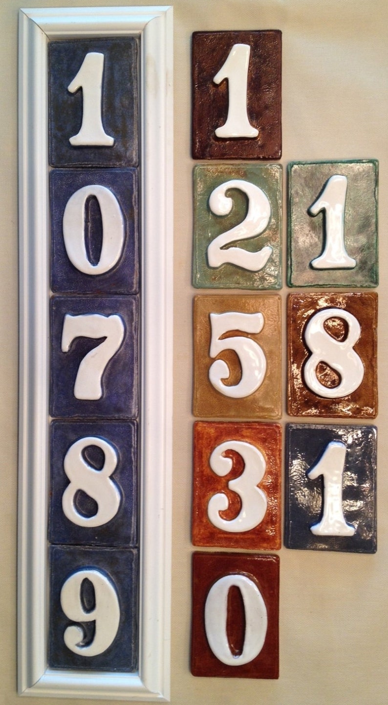 5 number weatherproof address tile plaque with tiles included. | Etsy