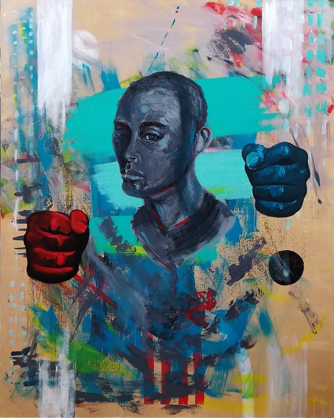 Abstract Modern Portrait, Distressed Man, Imprisoned, 16x20 Fine Art ...