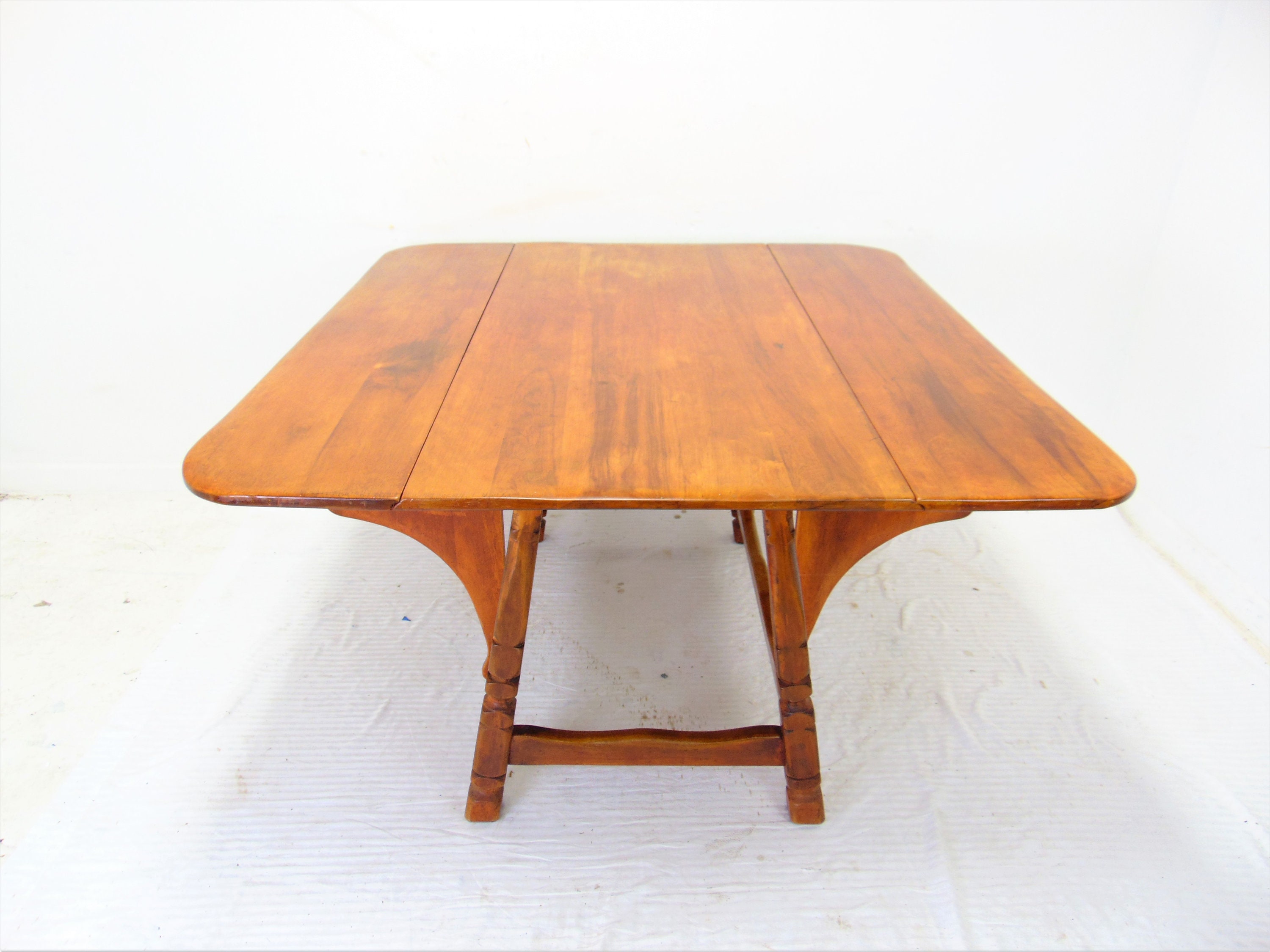 Vintage Solid Maple Drop Leaf Dining Table With Hand-carved - Etsy