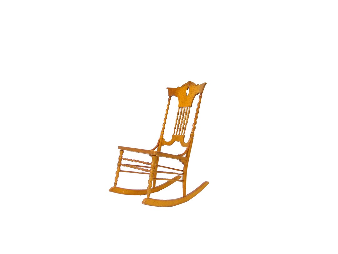 Antique Victorian Barley Twist Spindle Back Bird's Eye Maple Rocking ...