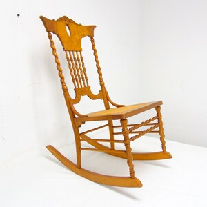 Antique Victorian Barley Twist Spindle Back Bird's Eye Maple Rocking ...