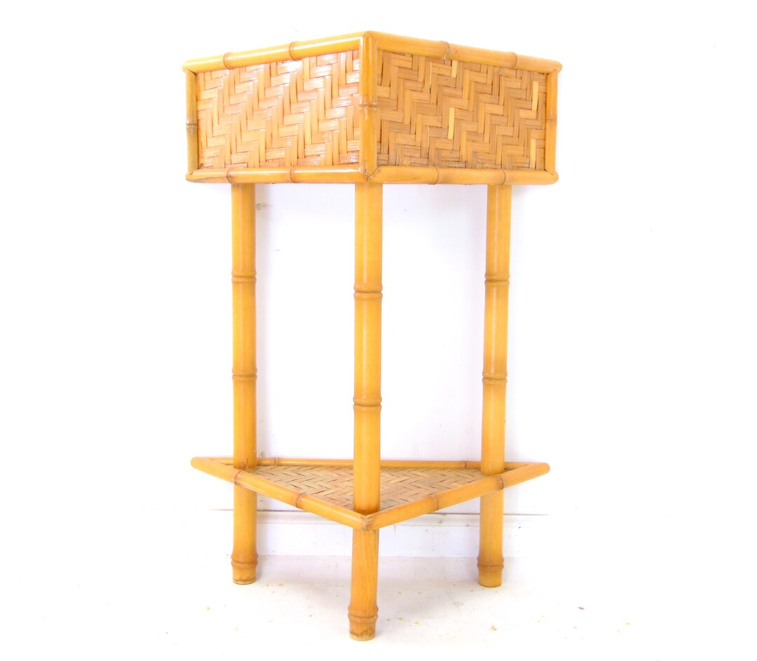 Vintage Mid Century Bamboo Corner Planter - Etsy