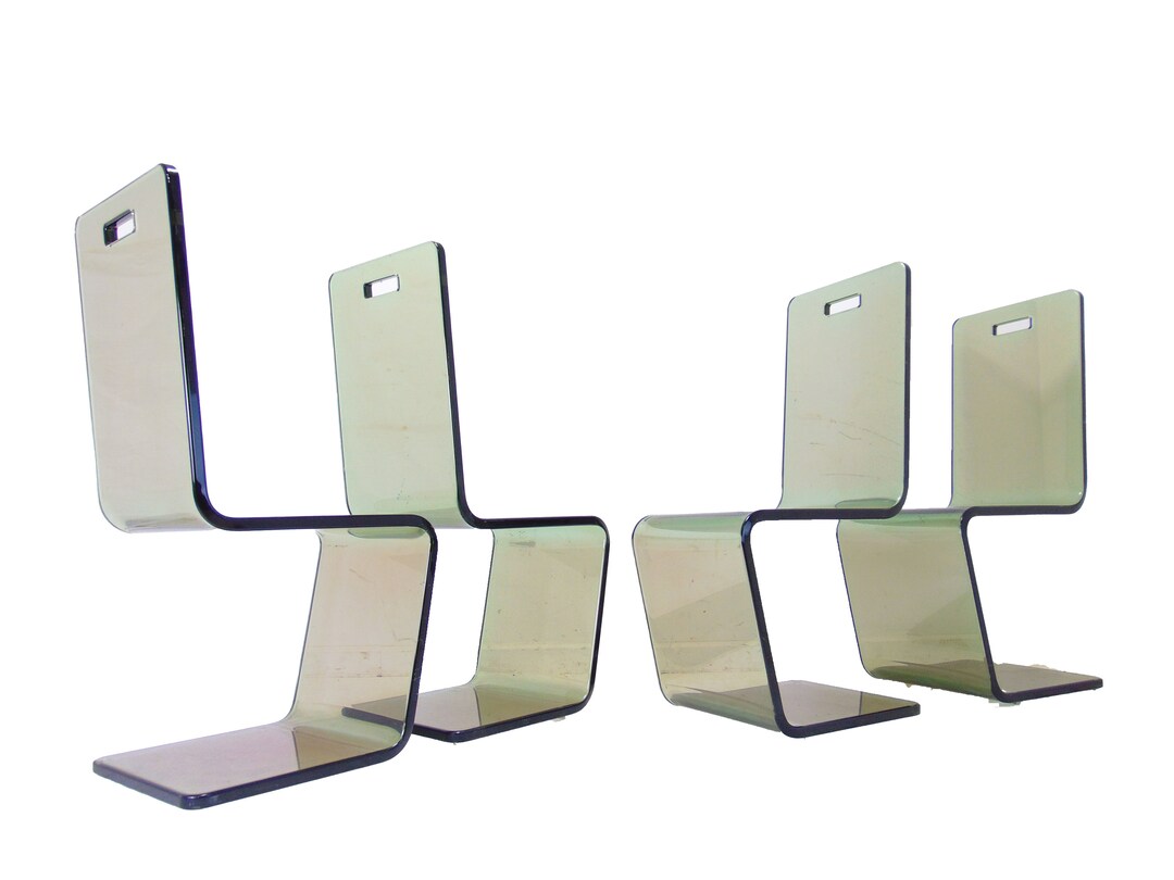 Vintage Italian Set of Four Smoked Lucite Cantilever Dining Chairs by ...