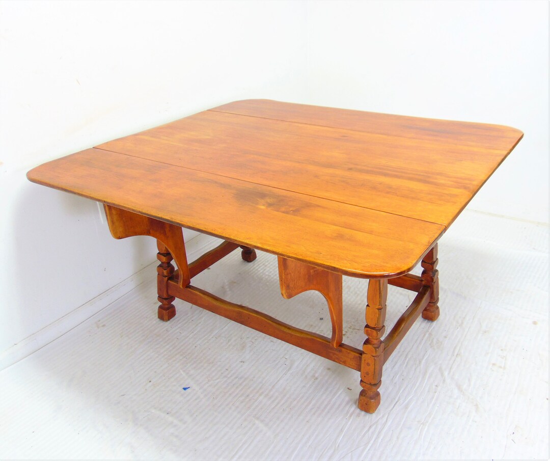 Vintage Solid Maple Drop Leaf Dining Table With Hand-carved Detail by ...