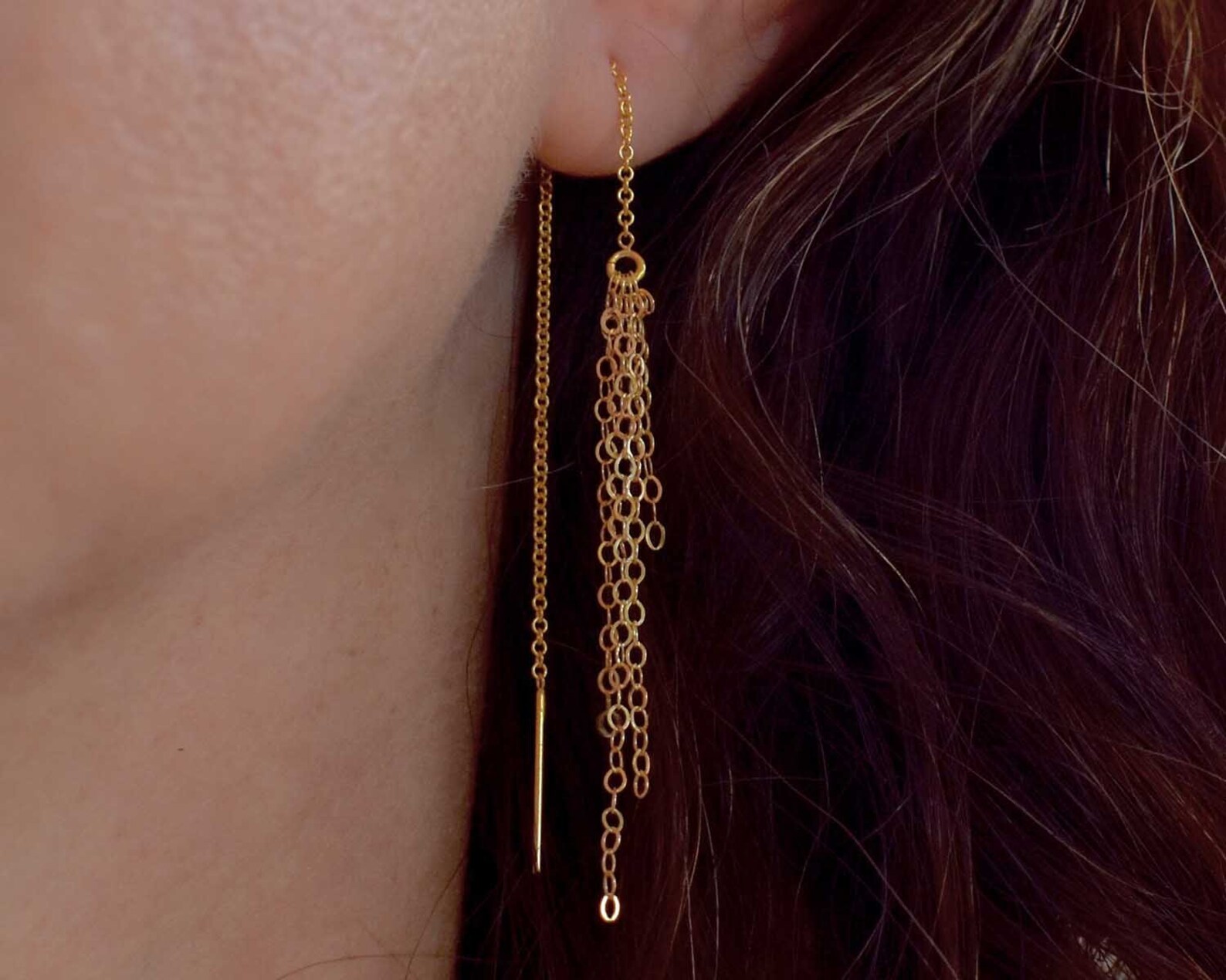 Tassel Threader Earrings Sterling Silver Fringe Ear Thread - Etsy